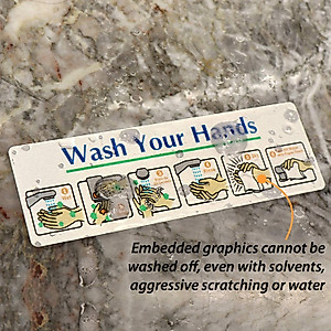 SmartSign 2 x 6 inch “Wash Your Hands” Hand Washing Instructions Sign with Adhesive Backing for Bathroom, Matte Finish, 32 mil Anodized Aluminum, Multicolor, Made in USA