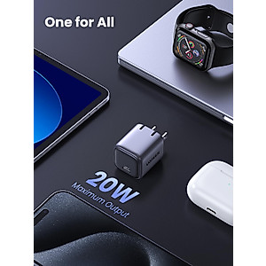 UGREEN 20W USB C Charger, Nexode Foldable GaN Wall Charger Block Power Adapter, Compact Fast Charger Brick for iPhone 15/14/Pro Max/13/12/SE/11, Galaxy S23/S22, iPad Mini/Pro/Air, Pixel