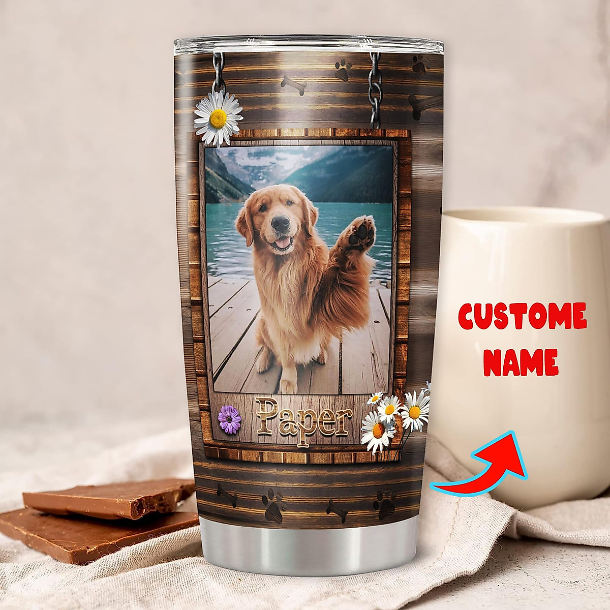 Personalized Dog Photo Tumbler Customized Name & Photos Insulated Cute Travel Cups Stainless Steel Gift for Mom Pet Dogs Lovers Birthday