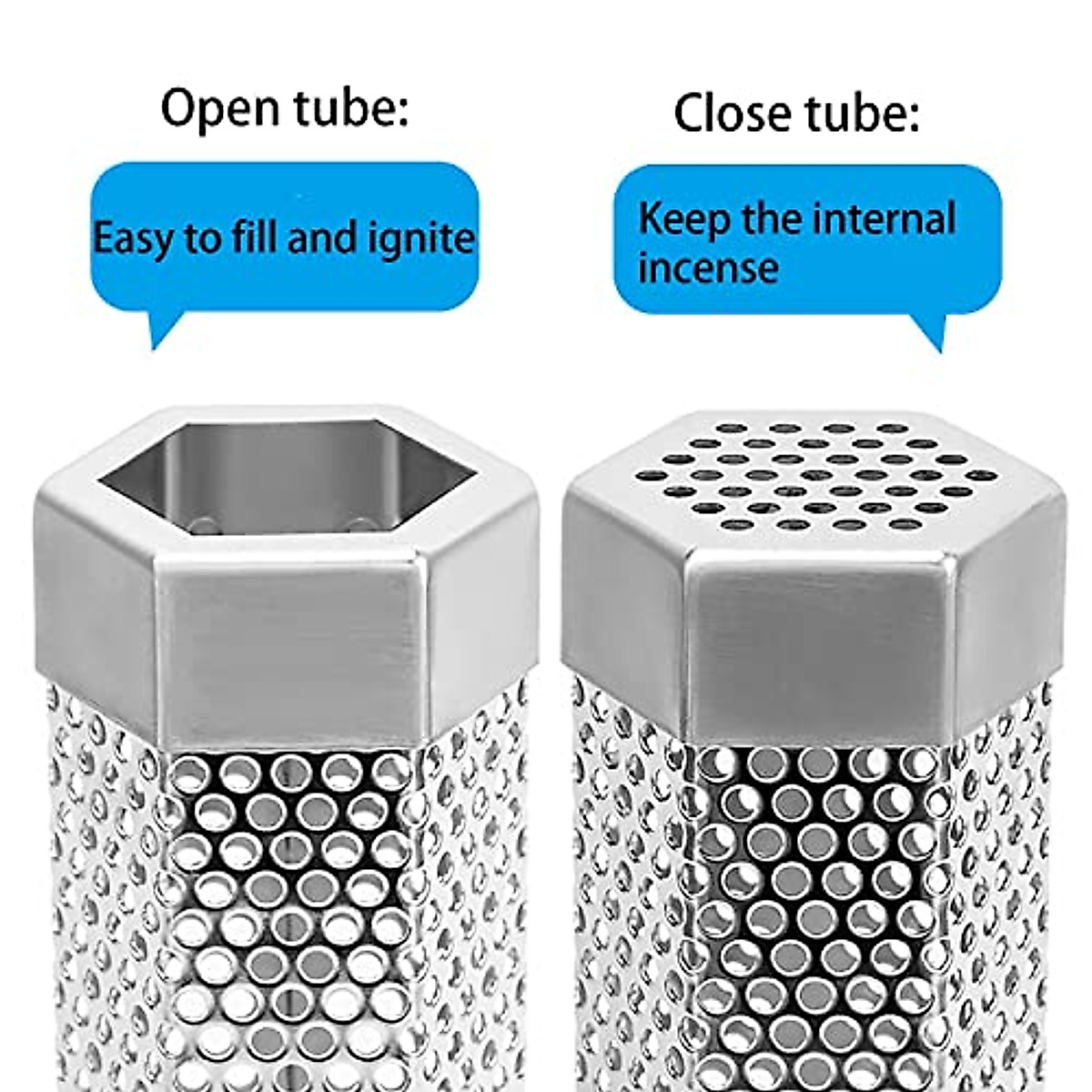 BBQ Outdoor Picnic Stainless Steel Smoked Pellet Tube, Camping Outing Barbecue Grilling Meat Flavor Bacon Smokey Accessories, 5/6/7 Inch Square Hexagonal Smoker Pipe for Hot/Cold Smoking (8 inch)