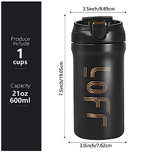 Icesip 21oz Coffee Travel Mug Spill Proof Leak Proof, Insulated Mugs Tumbler for Hot and Cold, Stainless Steel Vacuum Cups for Iced & Hot Coffee, Water, Drink, Black