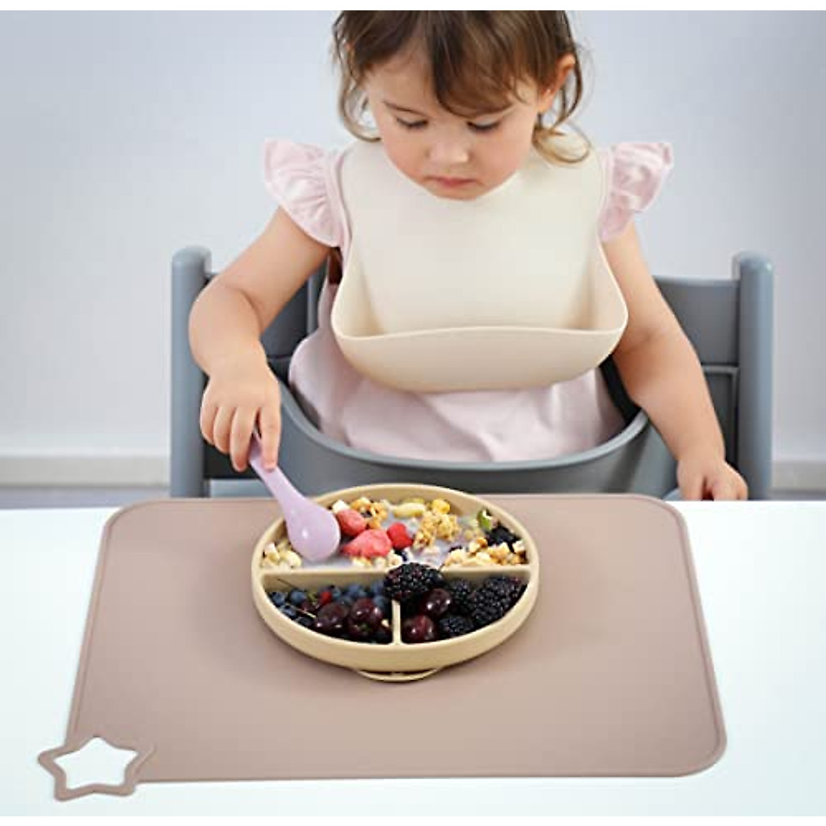Moonkie Silicone Placemats for Baby & Kid, Stain Resistant Non-Slip Toddler Food Mats Eating Table Mat with 2 Packs(Ether/Sage
