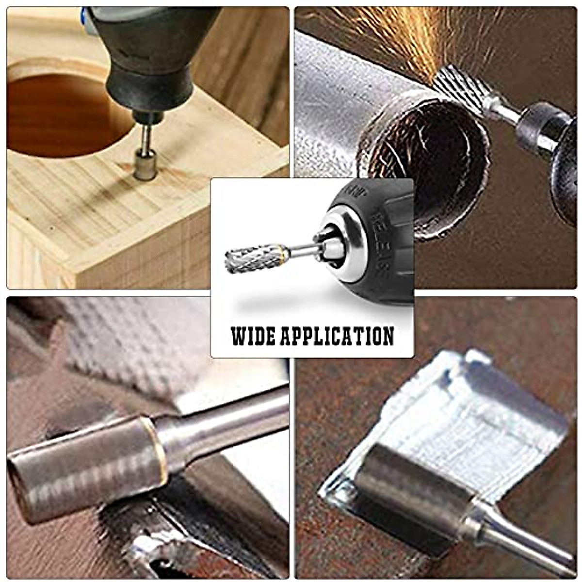 Carbide Rotary Burr Set - BIGOU 10PCS Double Cut Carving Burr Bits Tungsten Carbide 1/8" Shank 1/4" Grinding Head for DIY Carving Metal Polishing Engraving Drilling