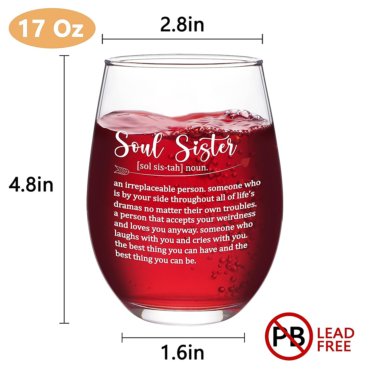 Futtumy 17 Oz Soul Sister Wine Glasses, Soul Sister Gifts for Women, Friend Gifts for Women, Gifts for Sister Best Friends, Friendship Gifts Christmas, Birthday Gifts for Bestie Female Friends BFF