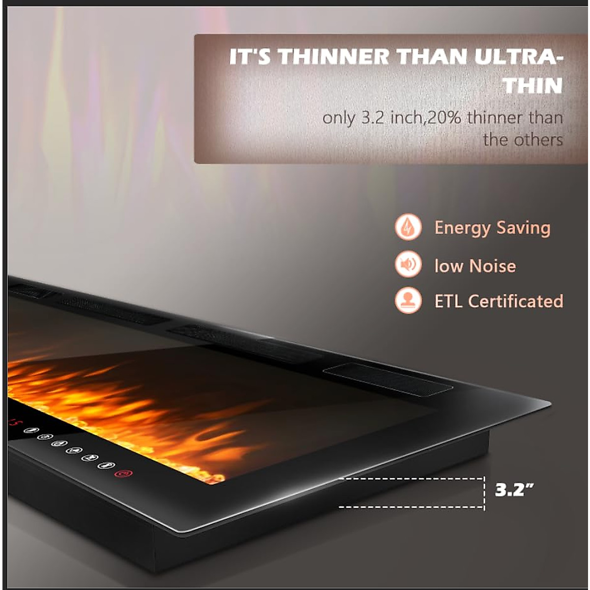 Waleaf 50 inch Ultra-Thin Electric Fireplace Wall Mounted/Recessed，Fireplace Heater with Multicolor Flame，Timer Low Noise 750/1500W，with Remote Control Touch Screen