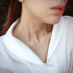 Amkaka Minimalist Sterling Silver Choker Necklace Thin Bead Ball Necklace (Silver)