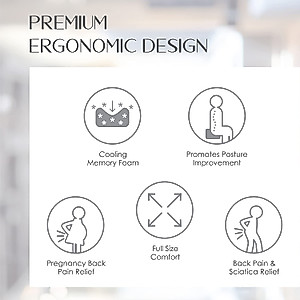 Stephan Roberts Extra Large Comfort Seat Cushion | Non-Slip Orthopedic Memory Foam | Back and Tailbone Relief | for Car, Travel, Office, Wheelchair | XL 19" x 17" x 3.5" (Cooling)