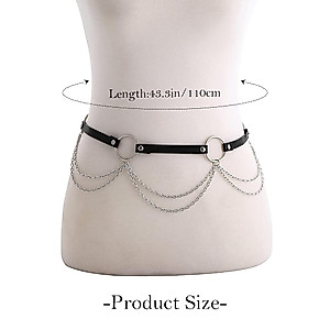 Nicute Punk Leather Belt Chains Black Waist Belt Chain Multilayered Tassel Goth Body Accessories for Women and Girls (3)