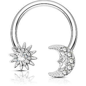 OUFER 16G Septum Rings, Star and Moon Design Nose Ring, Helix Earring, 316L Stainless Steel Tragus Daith Snug Conch Piercing Jewelry，Silver-Color