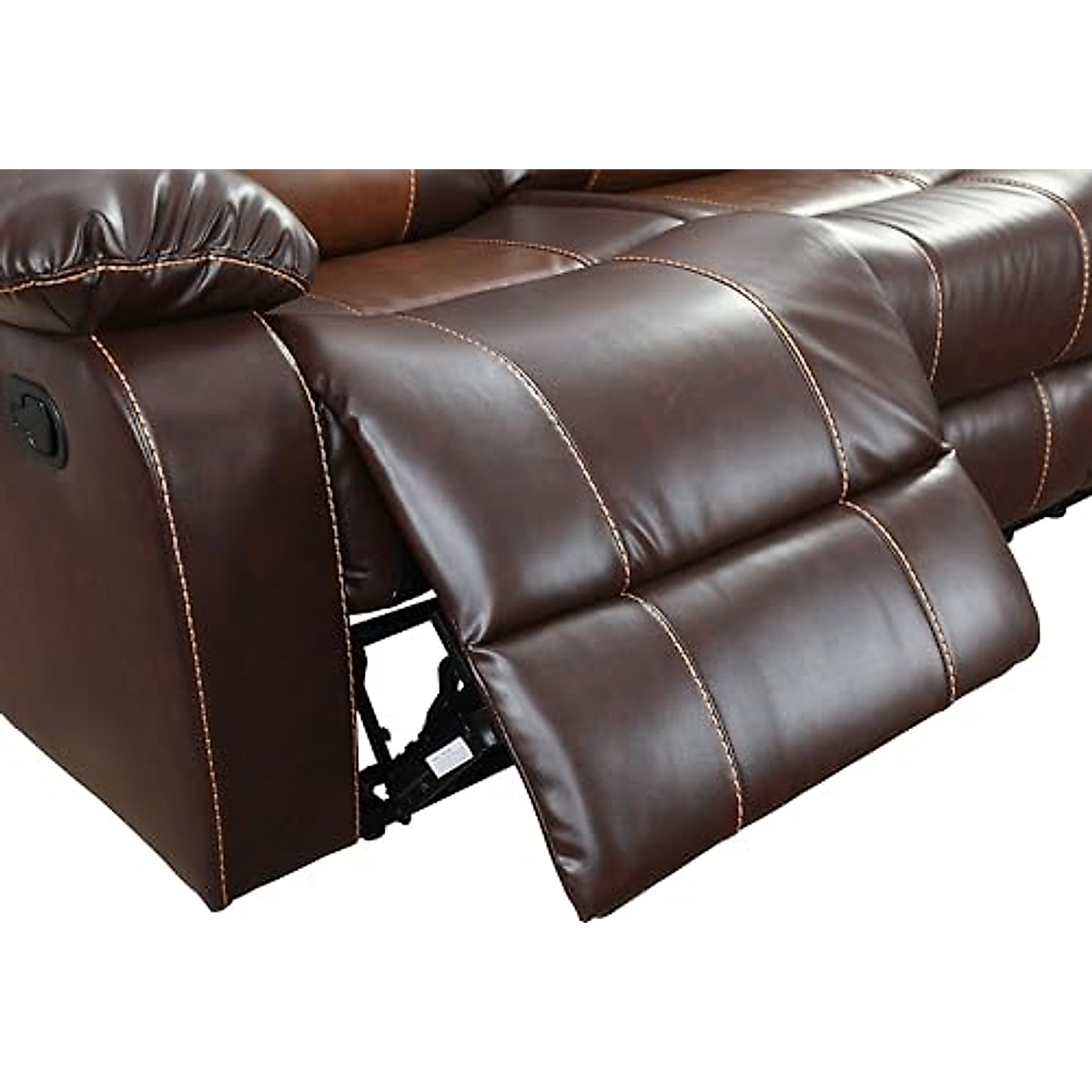 EZLUX 83.5" Leather Sofa 3 Seat, Manual Upholstered Reclining with Cup Holders for Living Room Furniture Home Theater Apartment, Brown