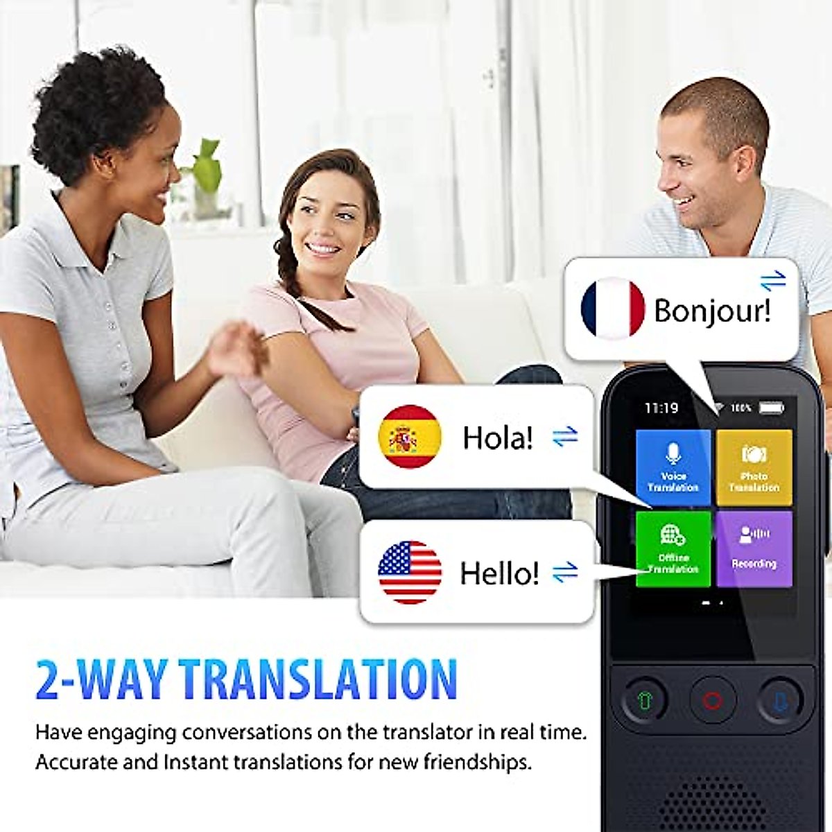 Language Voice Translator Device Portable Smart Translator Two Way Online 138 Languages Real Time - Black