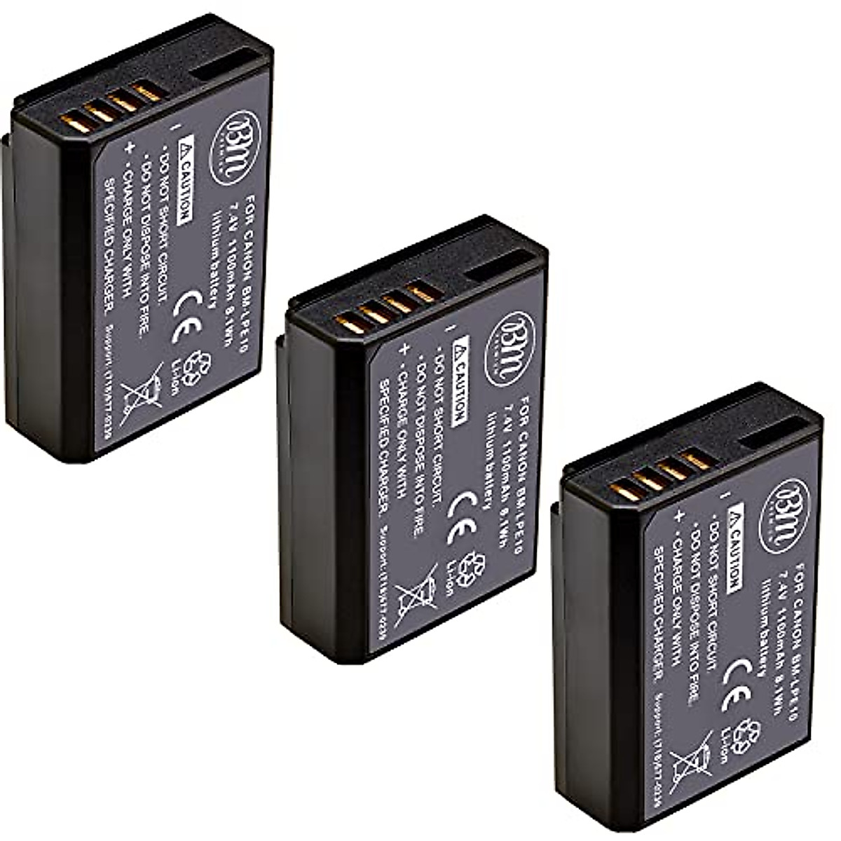 BM Premium 3 Pack of LP-E10 Batteries for Canon EOS Rebel T3, T5, T6, T7, Kiss X50, Kiss X70, EOS 1100D, EOS 1200D, EOS 1300D, EOS 2000D Digital Cameras
