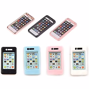 Welecom 7Pcs Dollhouse Mini Mobiles Phones Scene Miniatures Cell Phones Metal Simulation Cellular Phone Doll Phones Telephones Model Play Scene DIY 1/12 1/6 Scale Dolls House Decor Kid Pretend Toys
