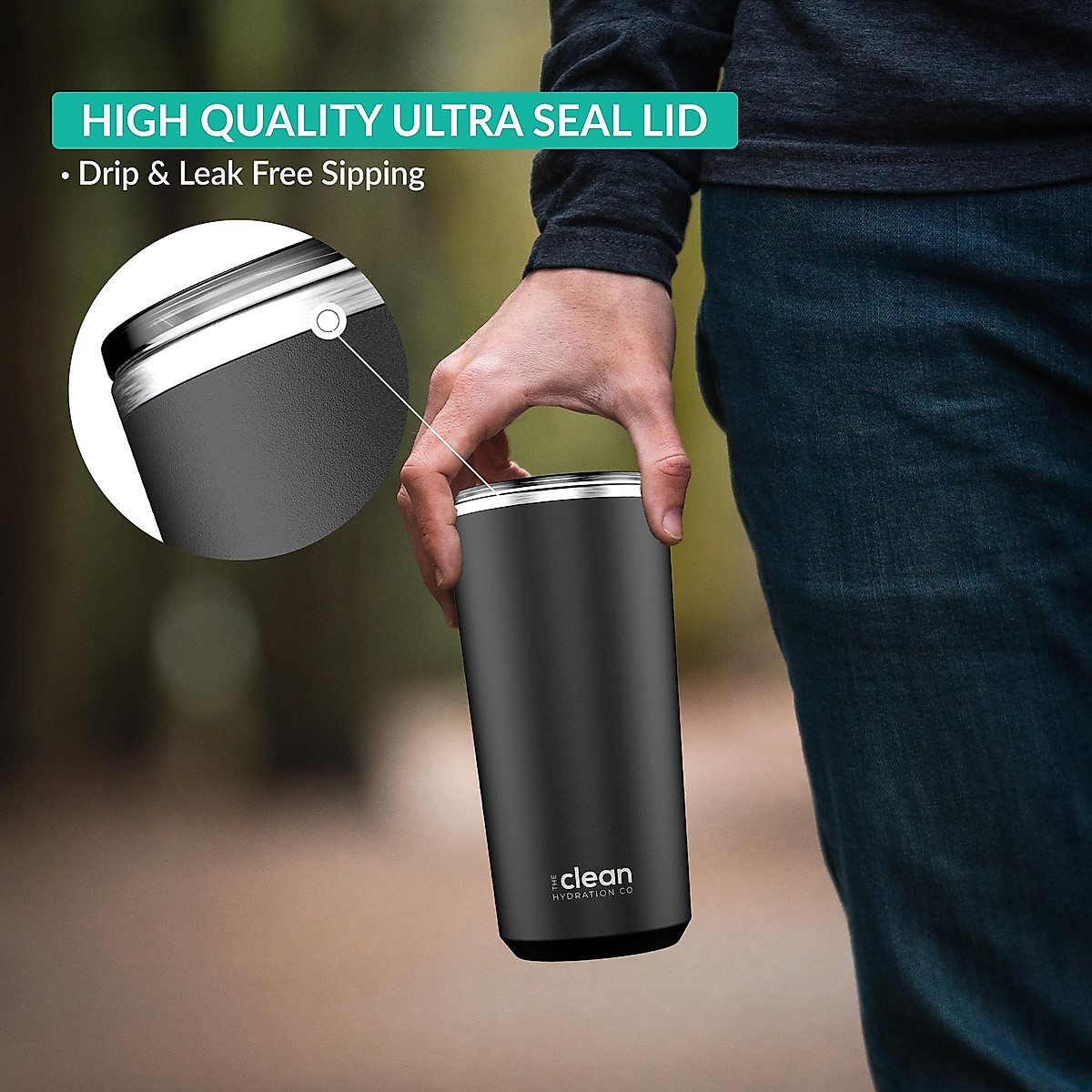 The Clean Hydration Company Tumbler Insulated with Lid, Double-Wall Vacuum, 20 Oz Travel, Office Tumbler, Hot & Cold Drinks, Ceramic Interior, Spill-Proof, BPA-Free, No Metal Taste