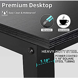 Aquzee Computer Desk with Hutch and Bookshelf, 47 Inches Black Home Office Desk with Space Saving Design, Metal Legs Table Desk with Upper Storage Shelves for Study Writing/Workstation, Easy Assemble