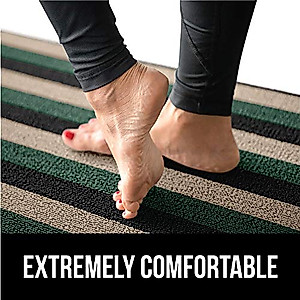 GORILLA GRIP Heavy Duty Striped Doormat, 72x24, Thick Bristles, Crush Proof Texture, Catch Dirt from Shoes, Strong Backing, Easy to Clean, Indoor Outdoor Entrance Mat, Runner, Hunter Green Black Beige