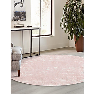 Unique Loom Lennon Collection Area Rug - Zal (4' 1" Round, Pink/ Ivory)