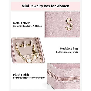 Vlando Travel Jewelry Case, Small Personalized Case, L Initial, Jewelry Organizer, Birthday Gift for Women Mom Grandma, Pink