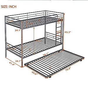 Lostcat Twin Over Twin Bunk Bed with Trundle,Heavy Duty Twin Size Bunk Beds Frame with Safety Guardrails and ladders,Can be Divided Into Two Beds,for Kids/Teen/Adults,No Box Spring Needed,Silver