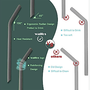 Walfos Reusable Silicone Straws -10.5 Inch Flexible Drinking Bendy Straws for Smoothies/20 & 30 oz Tumblers, BPA Free (6 Wide Straws + 1 Cleaning Brushes ）