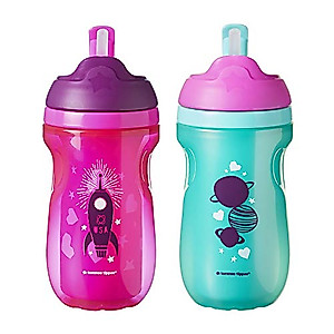 Tommee Tippee Insulated Toddler Straw Sippy Cup, 9-Ounce, 12+ Months – 2 Count (Colors Will Vary)