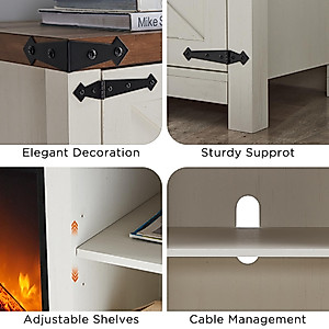 T4TREAM Fireplace TV Stand for 75 Inch TV, Farmhouse Barn Door Media Console, Entertainment Center with 23" Electric Fireplace Remote Control,for Living Room, 66 Inch, Antique White