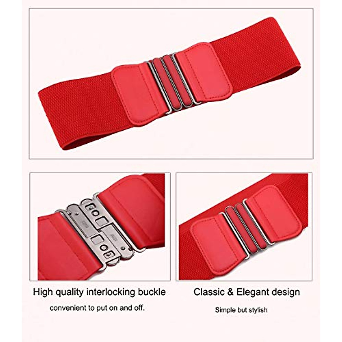 VOCHIC Wide Elastic Plus Size Belt for Women Cinch Waist Belt Stretch Waistband, Red, XL(33"- 42")