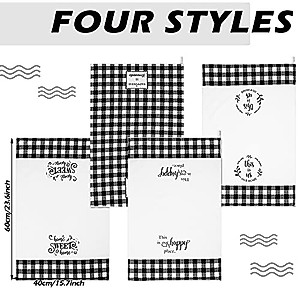 4 Pcs Kitchen Dish Towels Buffalo Check Plaid Farmhouse Hand Towel Ultra Absorbent Soft Quick Drying Dish Clothes Polyester Cleaning Cloth for Kitchen Home Supplies (Black White Plaid, Plaid Style)
