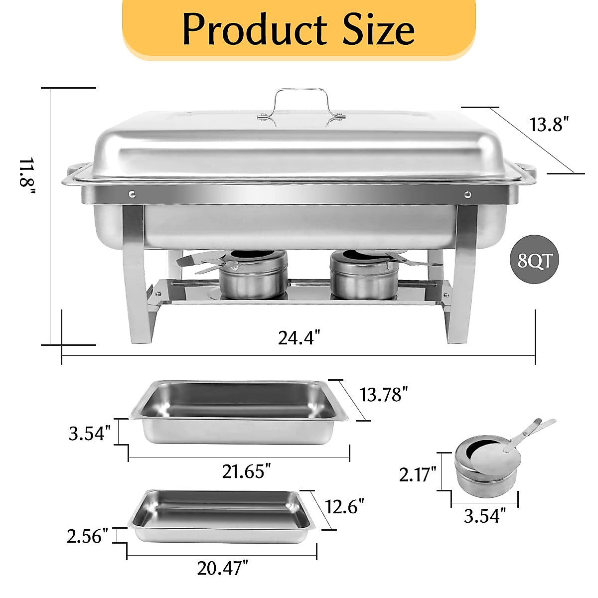 Snowtaros 4 Pack 8QT Chafing Dish Buffet Set, Stainless Steel Food Warmer Set, Rectangular Buffet Server with Tongs & Spoons for Parties, Catering, Banquets, Events (2 Full Size + 2 Half Size)
