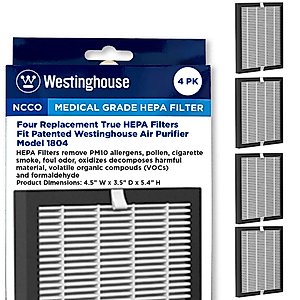 Westinghouse Air Purifier True HEPA Filter Replacement Compatible with 1804 Model (Set of 4)