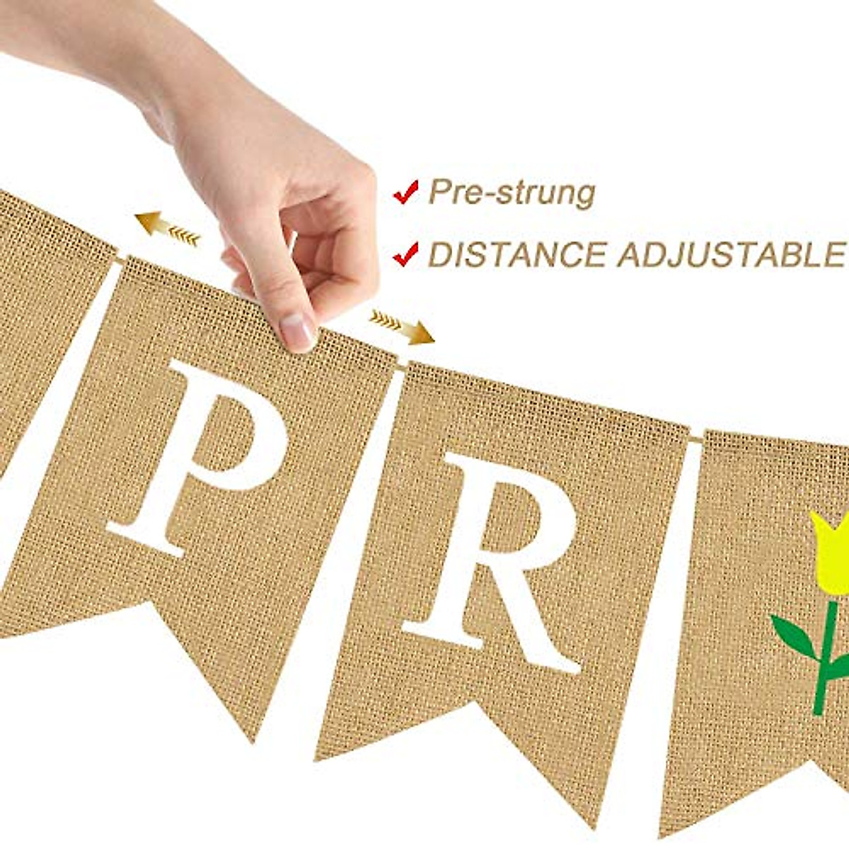 Jute Burlap Spring Banner with Tulips Flower Home Mantel Fireplace Decoration