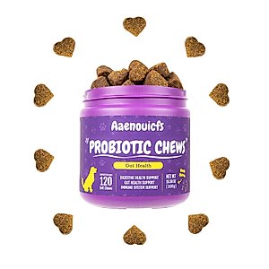 Probiotics for Dogs，Dog Probiotics and Digestive Enzymes，Health and Immune Support. Relieves Constipation, Bad Breath, Flatulence and Upset Stomach. Veterinarian Developed,120 Chews, Duck Flavor.