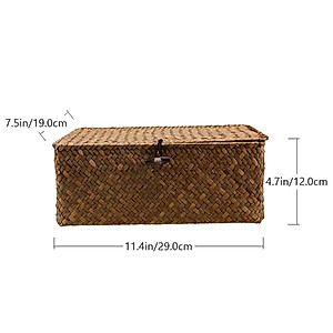 Cabilock 1pc Straw Storage Box Wicker Storage Basket Stacking organizing Basket Seagrass Storage Basket Woven Storage Bins Basket Organizer Cutlery Basket Desktop Natural Seagrass