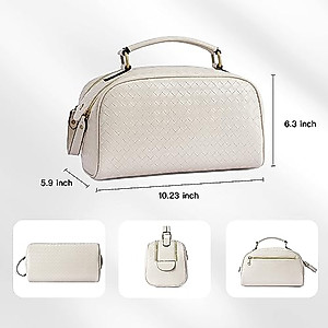 Telena Toiletry Travel Cosmetic Bag - Makeup Organizer for Women Water Resistant PU Leather Bathroom Bag Kit for Traveling, Weave Pattern White