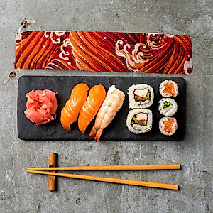 Cabilock Straw Purse 4Pcs Japanese Wave Silverware Holder Chopstick Sleeve Cutlery Pouch Drawsrtings Storage Bag Knife Fork Covers for Fans Tableware Party Favors Hand Fan Protector Pouch