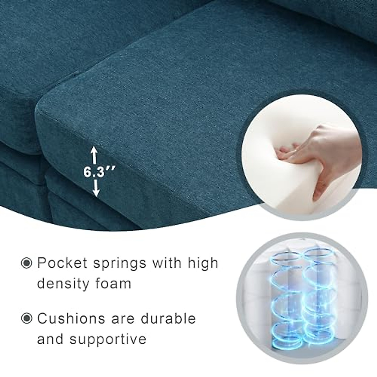 109" Chenille Modular Sectional Sofa Set, U-Shaped Sofa Couch with Adjustable Armrests and Backrests, 6 Seat Reversible Sofa Bed with Storage Seats for Living Room/Apartment, Blue