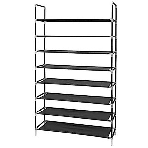 HOSTARME 9 Tiers Shoe Rack for Closet Entryway, Free Standing Racks Shelf Large Storge Organizer 50-55 Pairs and Boots with Versatile Hooks Hammer Bedroom Hallway, Black