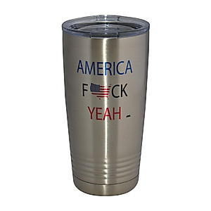 Rogue River Tactical Funny Sarcastic America F Yeah 20 Oz Travel Tumbler Mug Cup w/Lid Stainless Steel Hot or Cold Military Veteran Gift