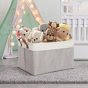 STORAGEIDEAS Storage Basket Bins with Metal Frame, Extra Large Collapsible Fabric Storage Baskets for Organizing Shelf, Basket Organizer W/Handles for Toys Towels, Laundry, Nursery, 2-Pack, White Grey