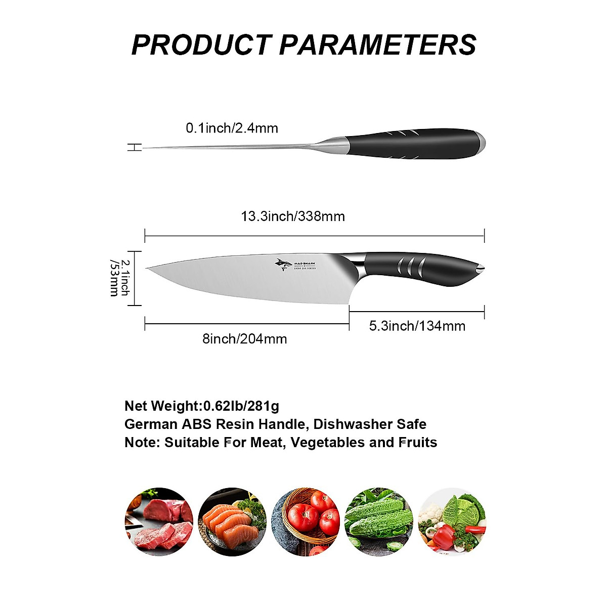 MAD SHARK Chef Knife, 8 Inch Kitchen Knife Razor Sharp Professional Chef’s Knife, Ergonomic Well Balanced Cooking Knife with Gift Box