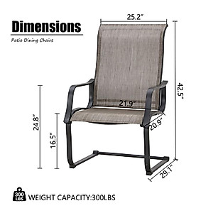 PatioFestival Patio Dining Chairs High Back Patio Chairs C-Spring Motion Chairs,Textilene Fabric & Black Metal Frame,2 Pieces Outdoor Furniture for Yard, Garden, Backyard, Deck, Bistro（Grey）