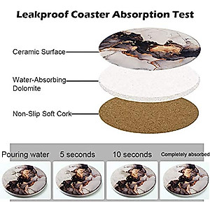 RoomTalks Black and Gold Marble Coasters for Drinks Absorbent 4 PCS Abstract Cool Alcohol Ink Ceramic Coaster Set Cork Back Modern Art Cup Coasters for Wooden/Coffee Table (Black, 4 Pieces)