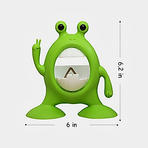 Cartoon Frog Fun Kids Toothbrush Holder with Suction Cup for Bathroom,Toothpaste Holder with Cup for Mounting on Smooth Wall for Toddler Kids Baby Boys Girls in Bathroom Shower Bedroom Office (Blue)