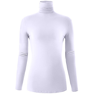 Womens Long Sleeve Turtleneck Lightweight Pullover Slim Shirt Top White Medium