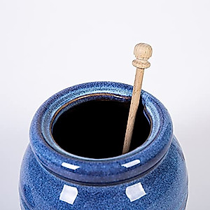 Cutiset Ceramic Honey Pot with Lid and Dipper, 20oz rustic Honey Jar (Blue)