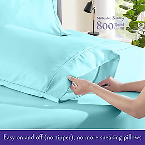 4 PCs RV Sheet Set, 30x80 Bunk, RV Bed Sheets for Campers, RV's & Travel Trailers/Cot Size/Guest Bed Fit Mattress up to 10" deep Motorhome RV Camping Sheet Aqua Blue, Cotton Cot Sheet