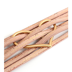 hotoo Pink Leather Wrap Bracelets for Women Boho Bracelet Heart Aesthetic Cuff Friendship Multi-layer Christmas Gifts for Her