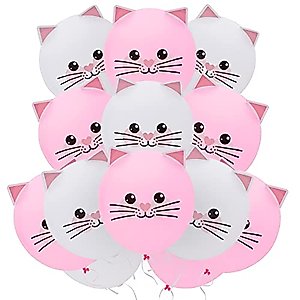 36 Pack Latex Balloons for Cat Birthday Party Supplies, Party Decorations (Pink, White, 12 In)