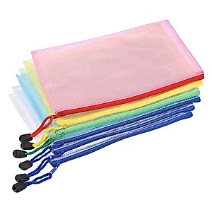 YOKIVE 6 Pack Mesh Zipper Bags, B5 Mesh File Pockets Plastic Document Pouch, Great for Office Appliances Travel Storage(Multicolor)