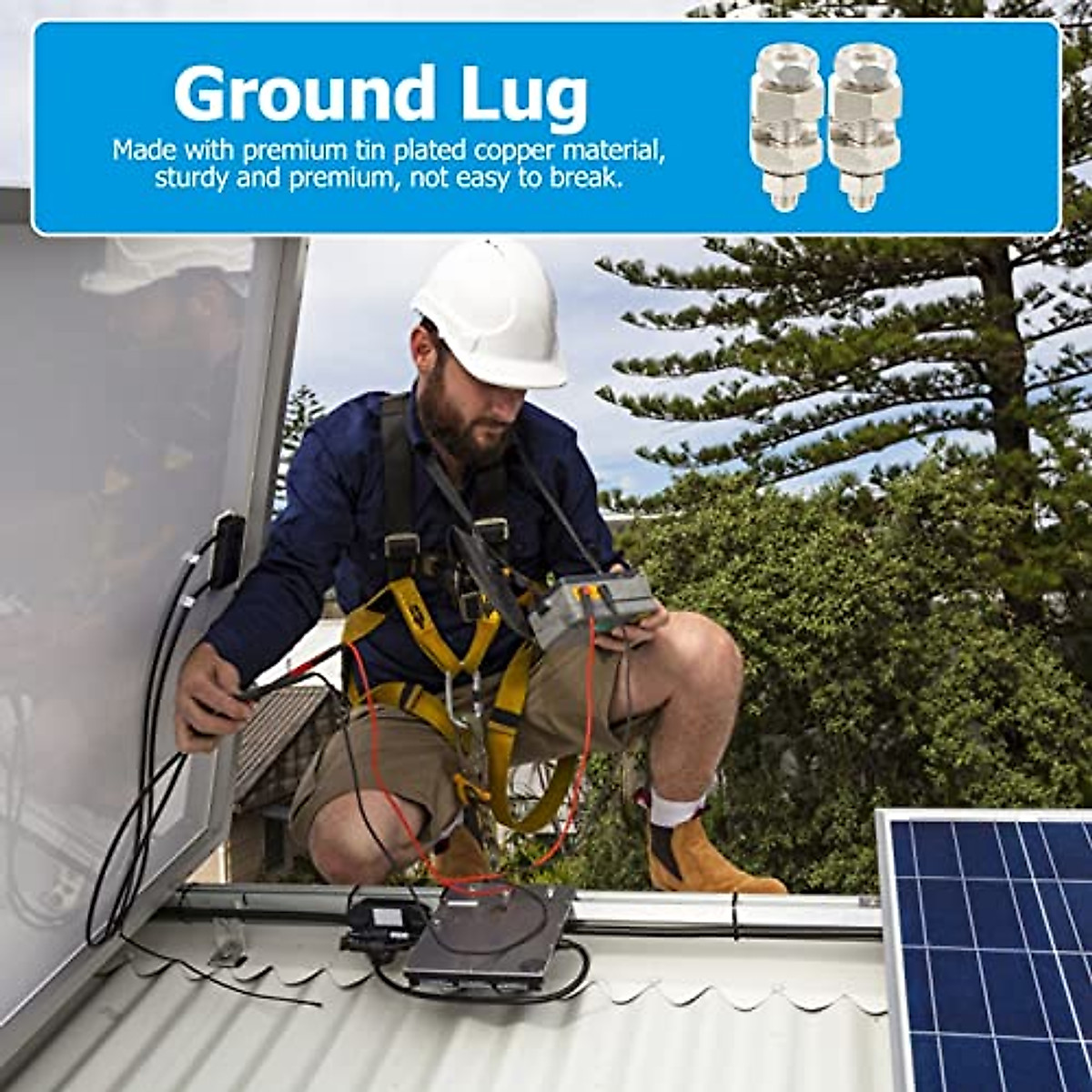 Scicalife 2pcs Solar Panel Grounding Lug Solar Grounding Clip for RV Boat Off Gird Roof Installation Earthing Lug Cable Clamp Wiring Frame Clip Supply